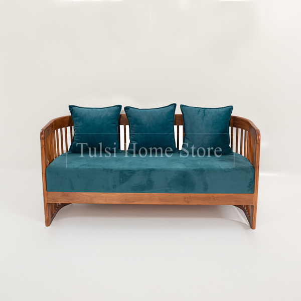 Teak Wood Sofa Set with Teal Upholstery Coimbatore | Tulsi